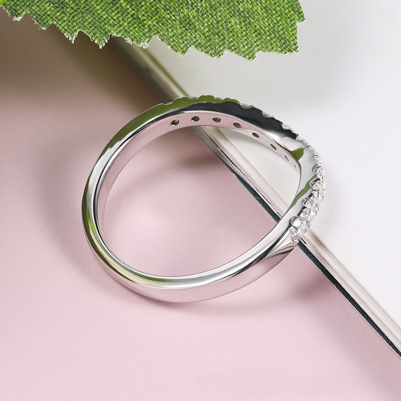 V Design Half Eternity Sterling Silver Moissanite Wedding Band – Juluro