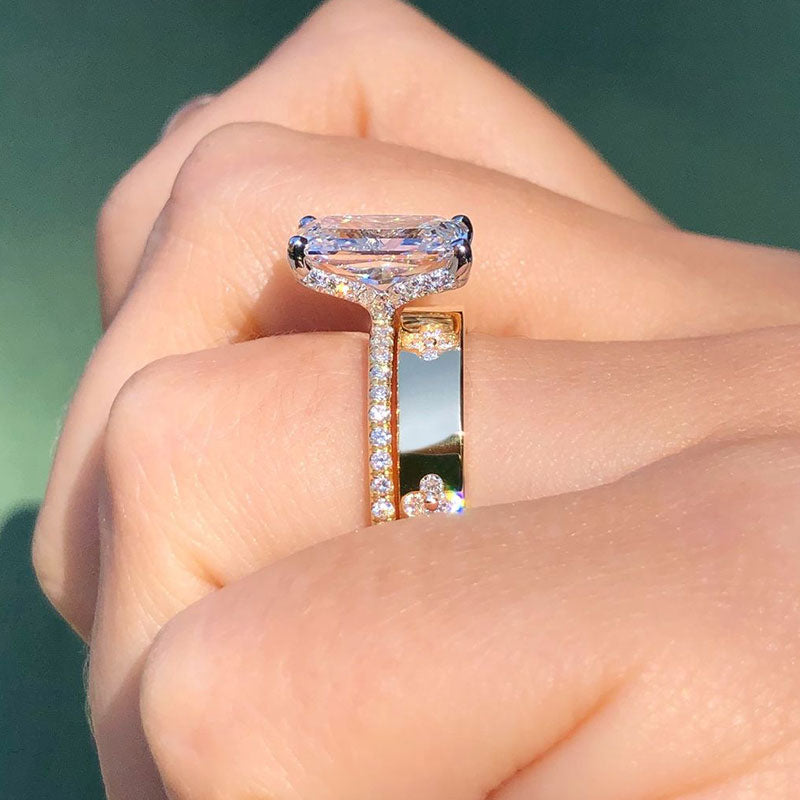 Vintage Radiant Cut Sterling Silver Bridal Set In Golden Tone – Juluro