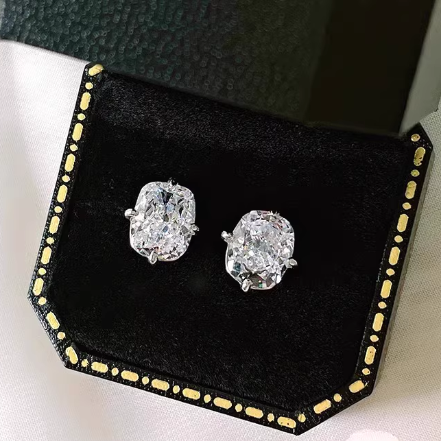 Luxury Rectangular Design Radiant Cut Silver Stud Earrings – Juluro