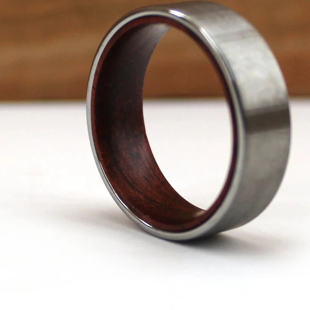 Tungsten and Redwood Band Ring – Juluro