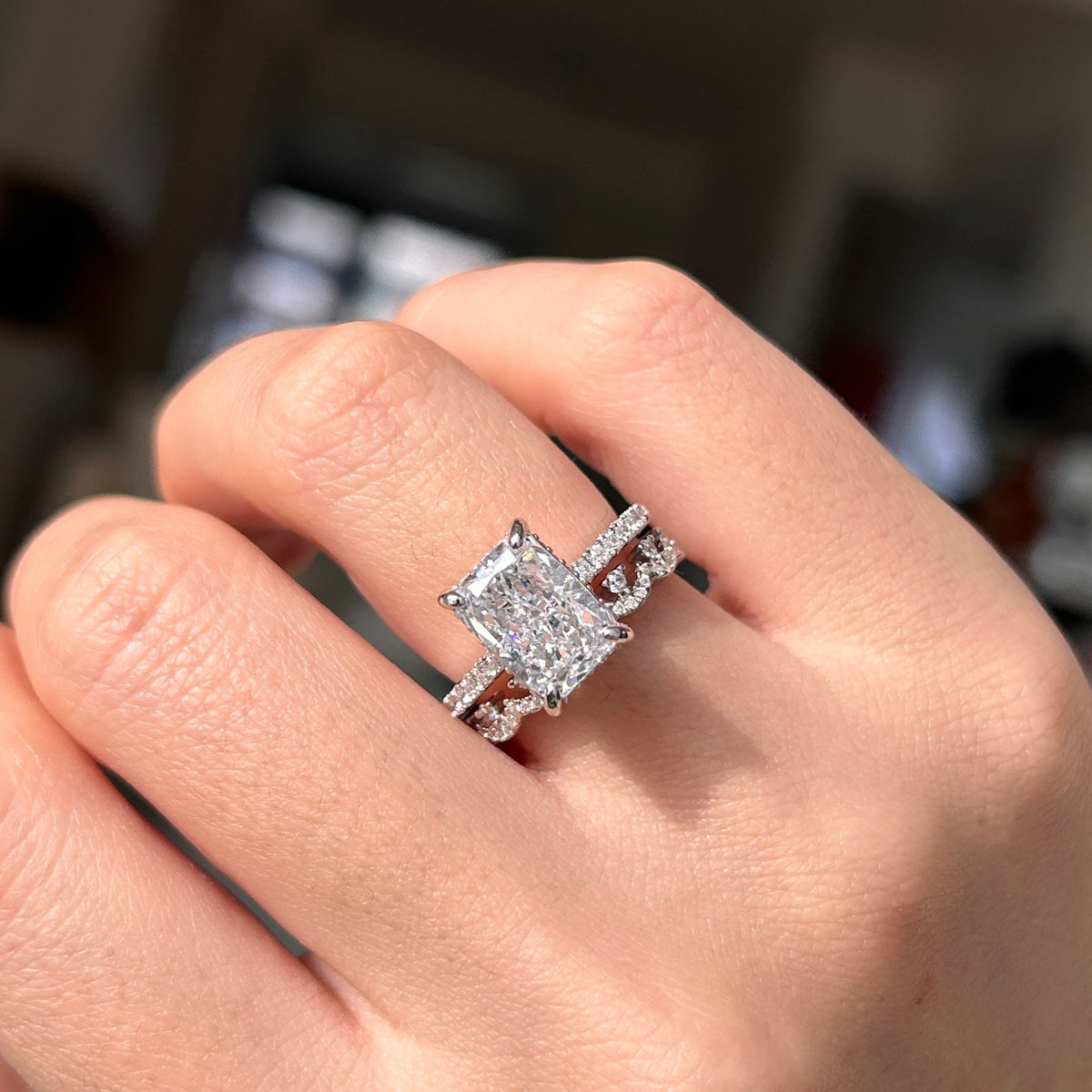 2 Pcs Unique Design Radiant Cut Sterling Silver Bridal Set – Juluro