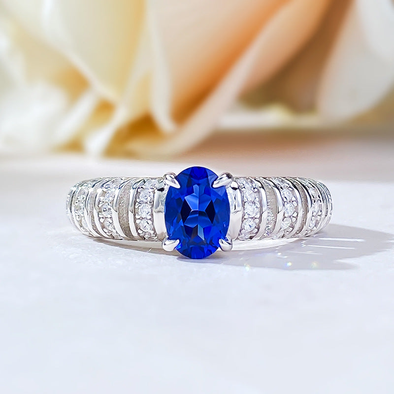 Oval Cut Royal Blue Center Stone Sterling Silver Ring – Juluro