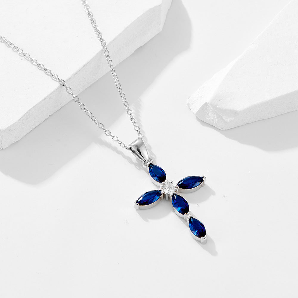 Luxury Blue Cross Design Sterling Silver Necklace – Juluro