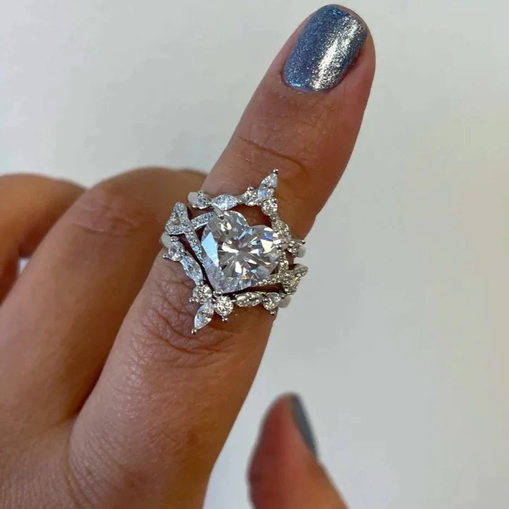 2Pcs 5.0ct Heart Cut Infinity Ring Split Shank Sterling Silver Wedding ...