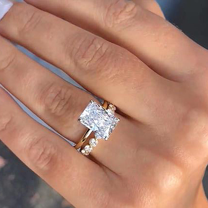 Stunning Radiant Cut Sterling Silver Bridal Set In Golden Tone – Juluro