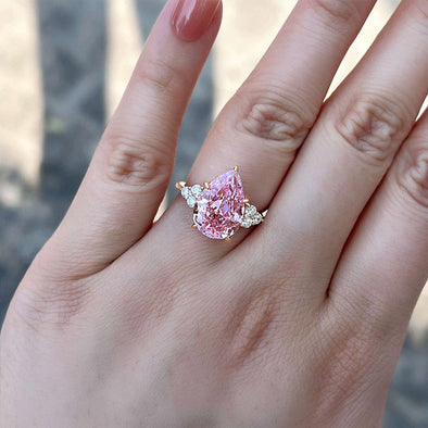 Pear Cut Pink Gemstone Three Stone Engagement Ring In Sterling Silver ...